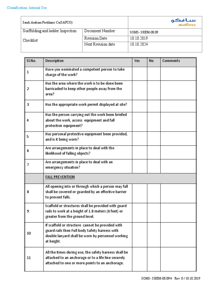 SAFCO-SHEM-08.09 Scaffolding Ladder Inspection Checklist-I | Download ...
