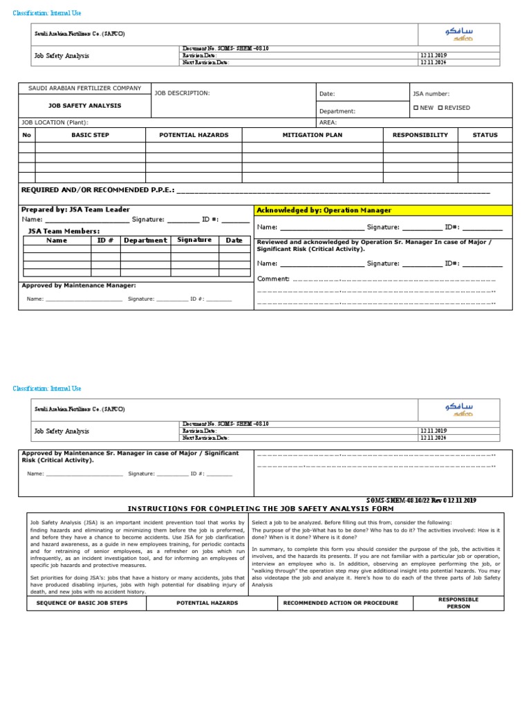 SAFCO-SHEM-08.10W Detailed JSA Format | PDF | Business | Health Sciences