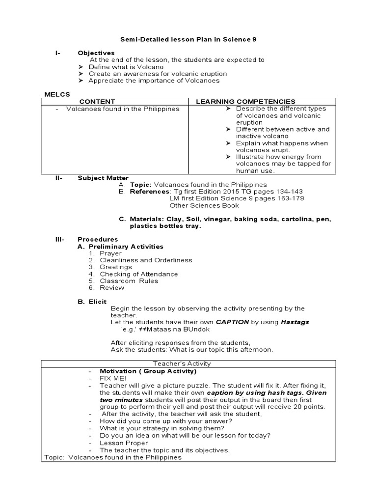 Lesson Plan - Science 9 | PDF | Volcano | Types Of Volcanic Eruptions