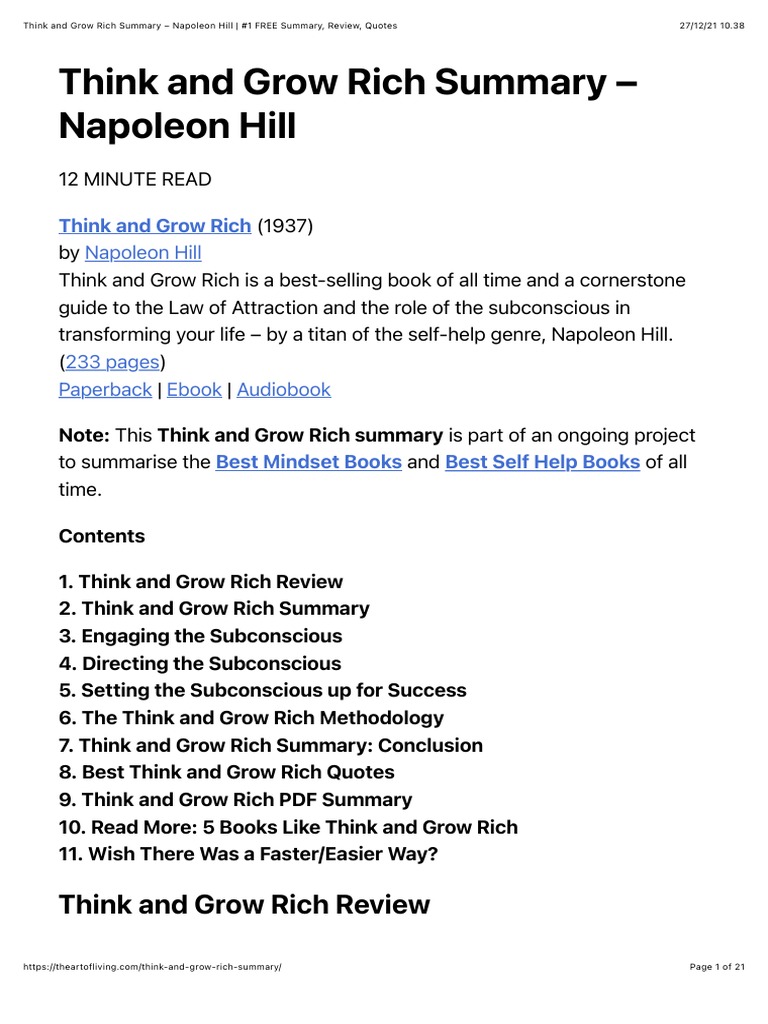 Think and Grow Rich PDF Summary | PDF | Emotions | Mind