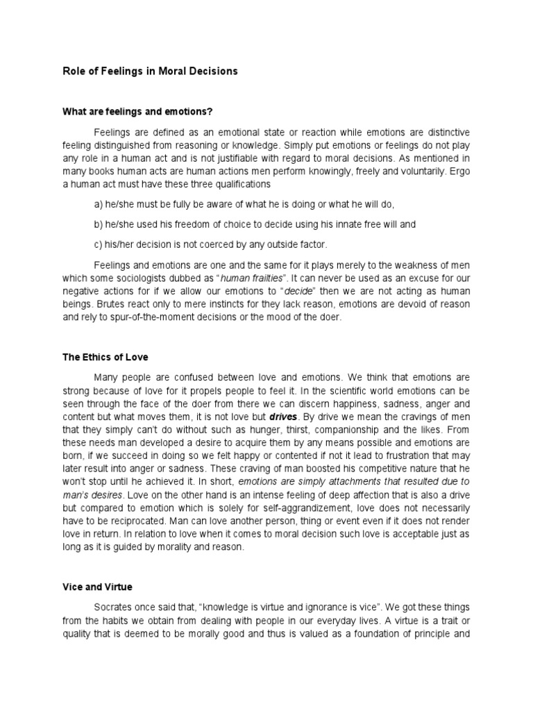 Role of Feelings in Moral Decisions | PDF | Reason | Inductive Reasoning