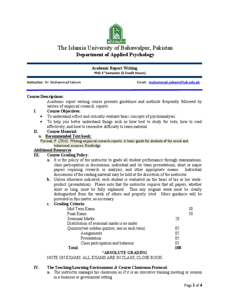 ACADEMIC REPORT WRITING-Outline | PDF | Hypothesis | Apa Style