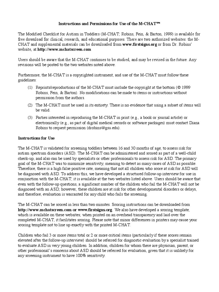 M Chat | Download Free PDF | Autism Spectrum | Behavioural Sciences