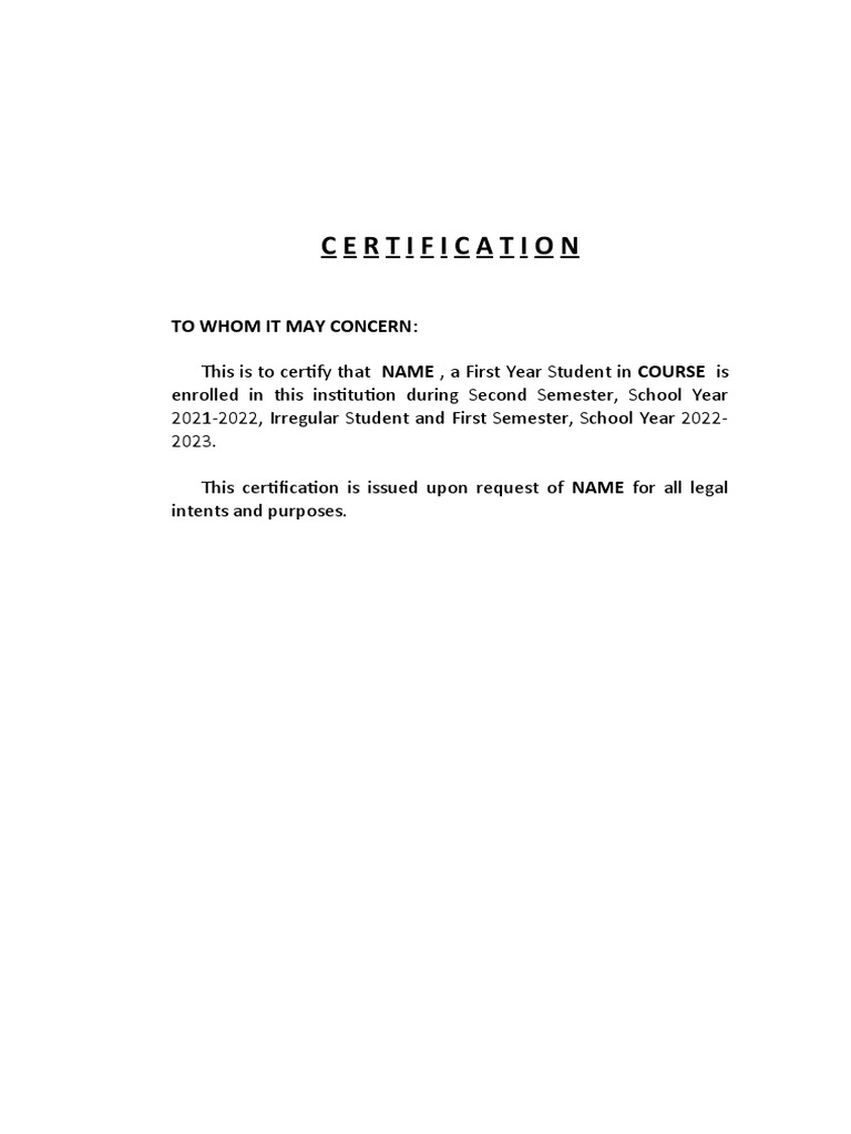 Student Enrollment Certification Sample | PDF