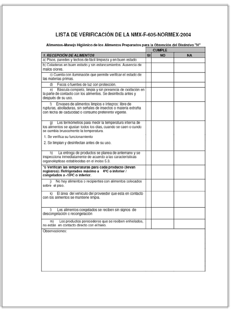 LISTA DE VERIFICACIÓN DE LA NMX-F-605-NORMEX PDF | PDF