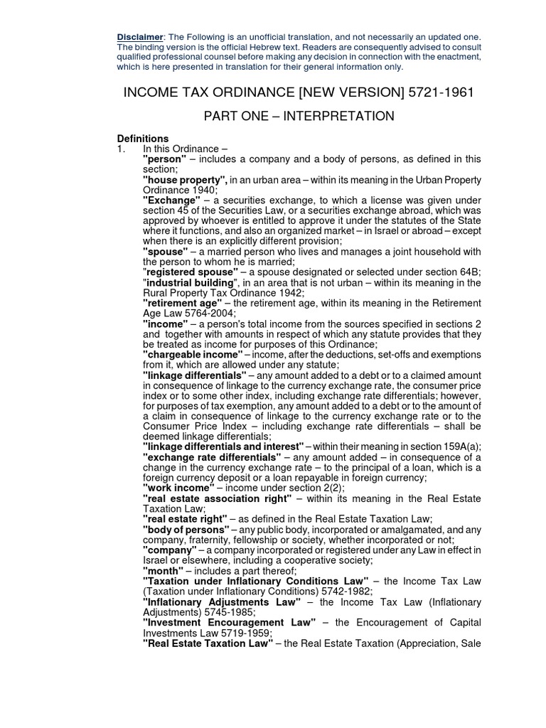 5721-1961 Income Tax Ordinance (New Version) PDF | PDF | Cost Of Living ...
