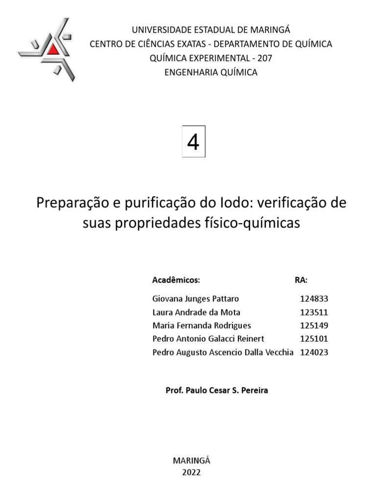 Relatório 4 - Iodo - Química Exp | PDF