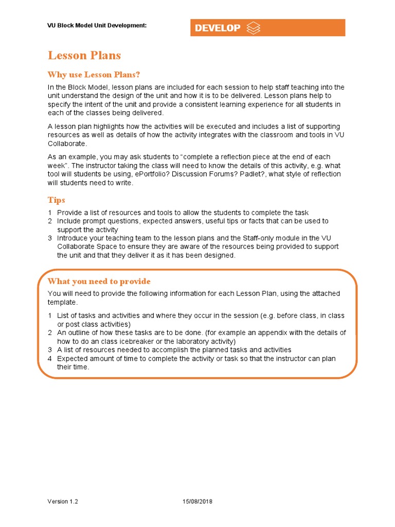 VU Lesson Plan Info and Template | PDF | Lesson Plan | Lesson