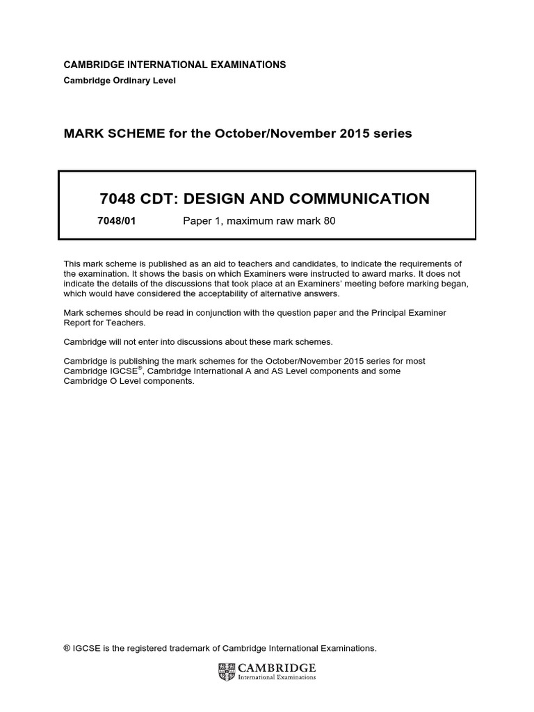 7048 CDT: Design and Communication: MARK SCHEME For The October ...