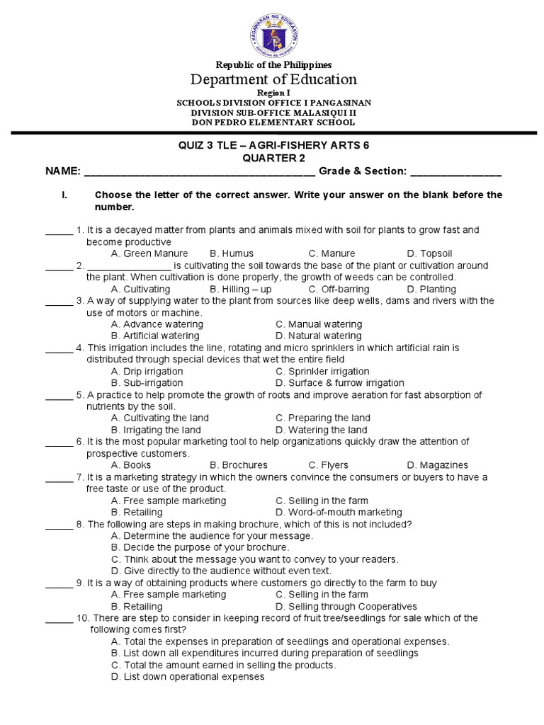 Epp 6 q2 Wk5-6 Quiz 3 | PDF