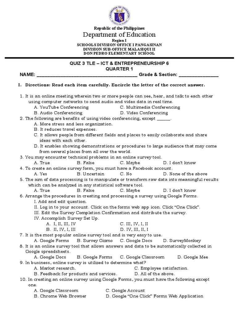 EPP 6 Q1 Quiz 3 | PDF | Web Conferencing | Computing
