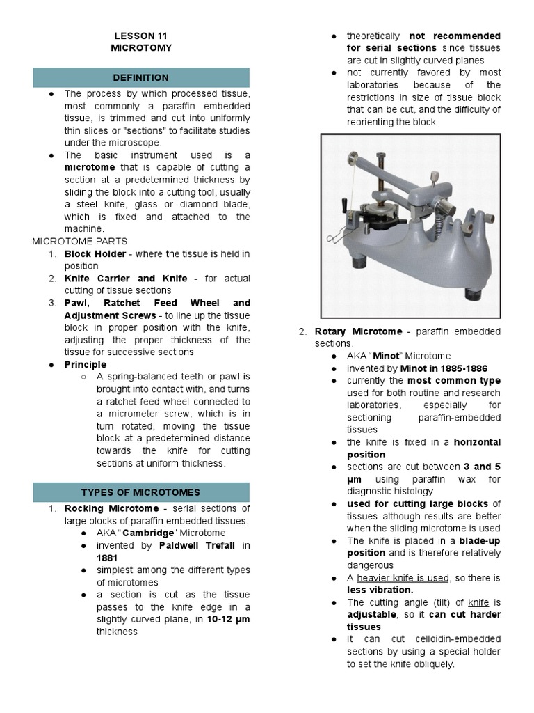Rocking Microtome Overview and Parts | PDF | Histology | Knife