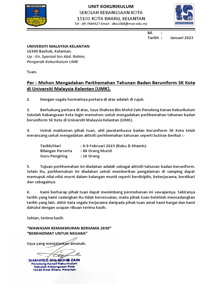 Surat Permohonan Perkhemahan UMK Bachok | PDF