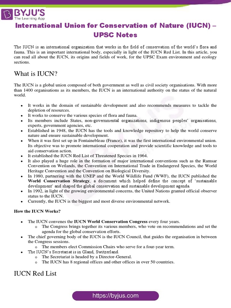 Iucn Upsc | PDF | International Union For Conservation Of Nature ...