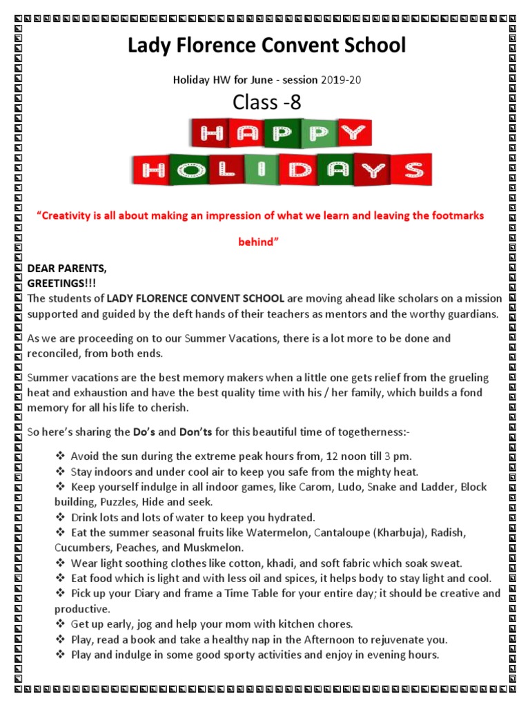 Holiday Homework Class 8 | PDF | Irrigation | Water Conservation
