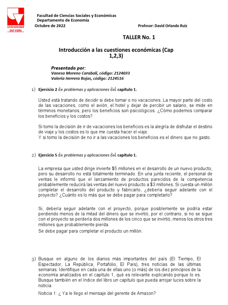 Taller 1 Prin Eco Ing 22-2, Cor | PDF | Ventaja comparativa | Inflación