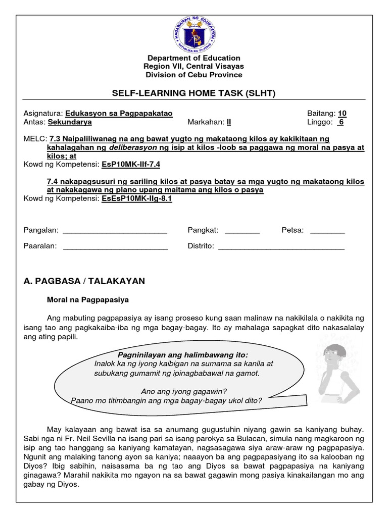 SLHT EsP10 Q2 Week6 FINAL | PDF