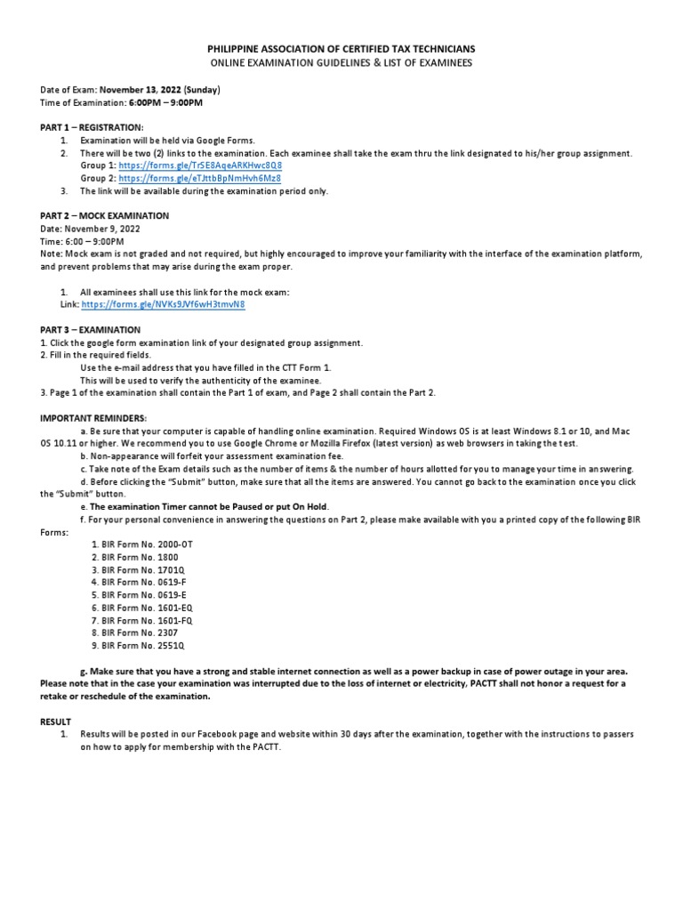 PACTT Online Exam Guidelines 2022 | PDF | Test (Assessment) | Data ...