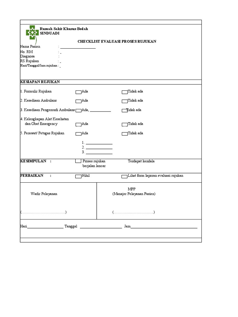 Formulir Evaluasi Rujukan | PDF