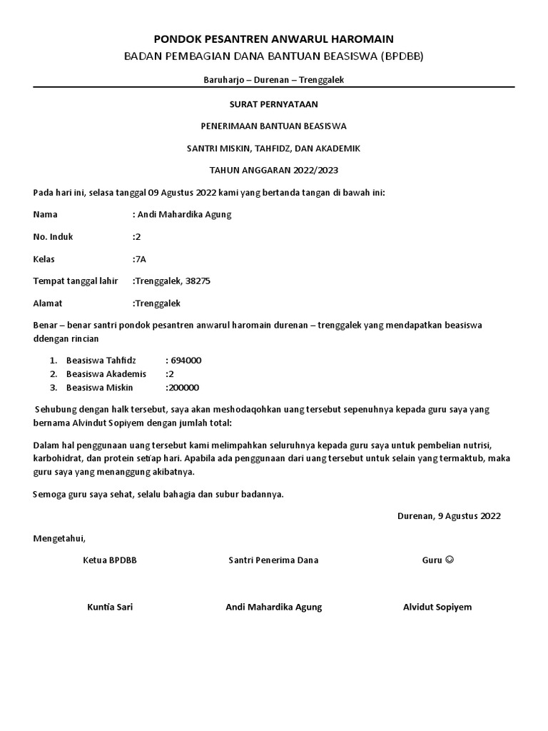 Beasiswa Santri Anwarul Haromain 2022 | PDF