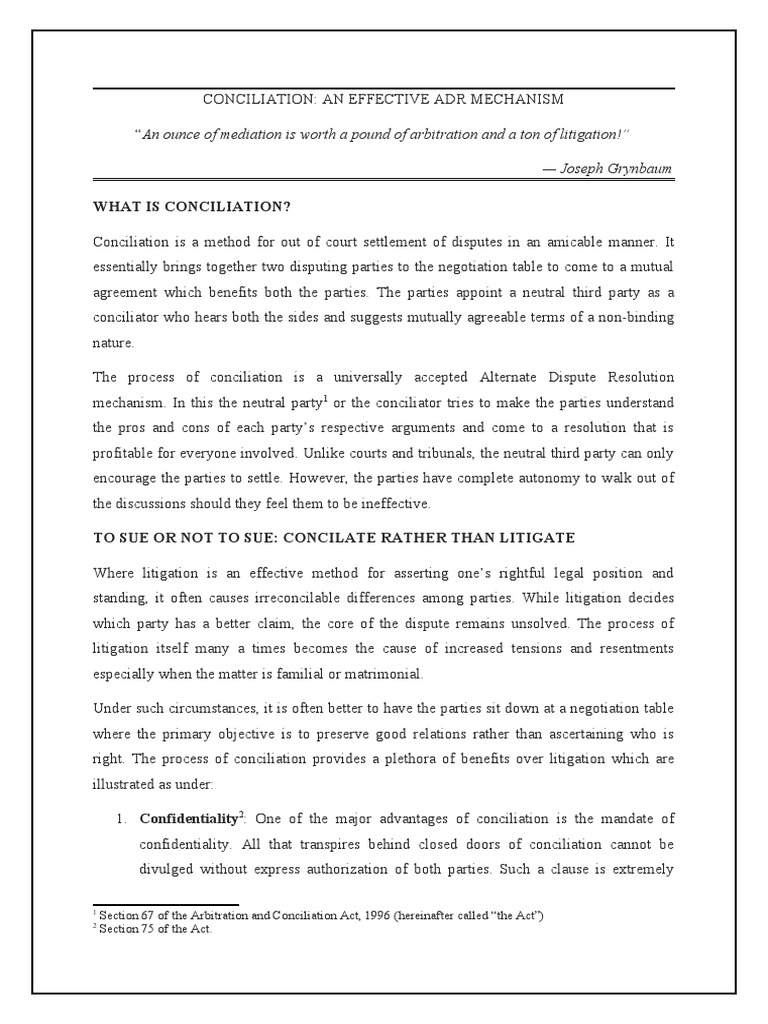 Conciliation As An Effective Adr Mechanism | PDF | Alternative Dispute Resolution | Arbitration