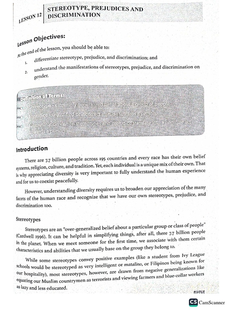 GENSOC - Lesson12 - Stereotype Prejudices and Discrimination | PDF