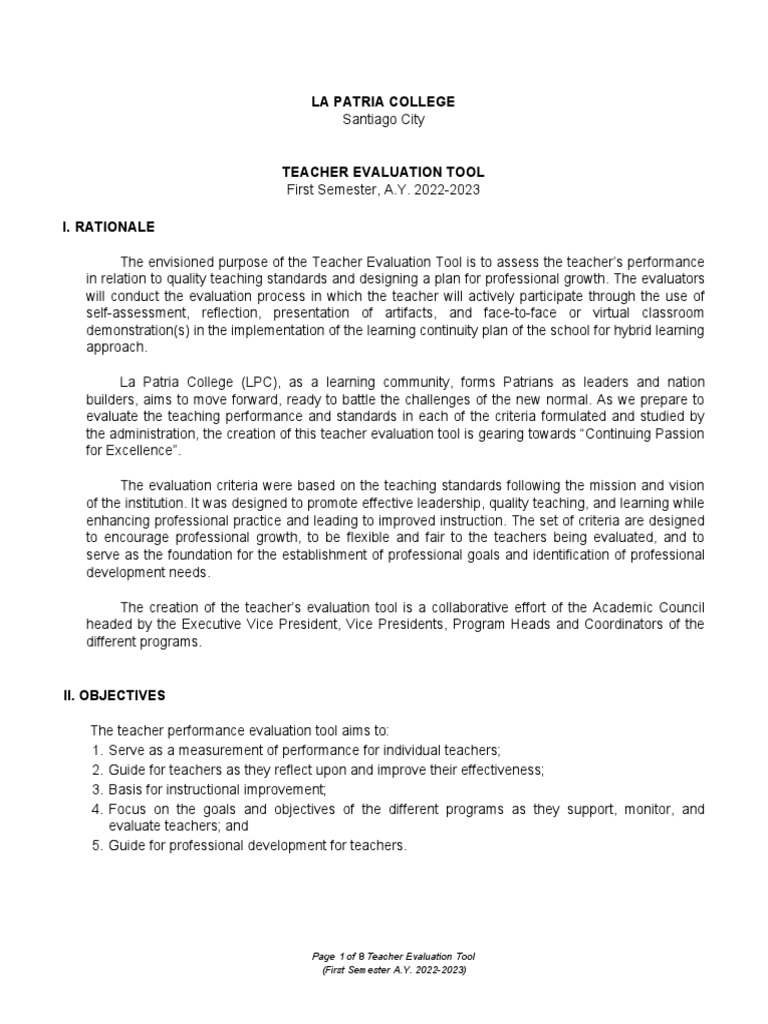 REVISED TEACHER-EVALUATION TOOL (Edited) | PDF | Teaching Method | Teachers