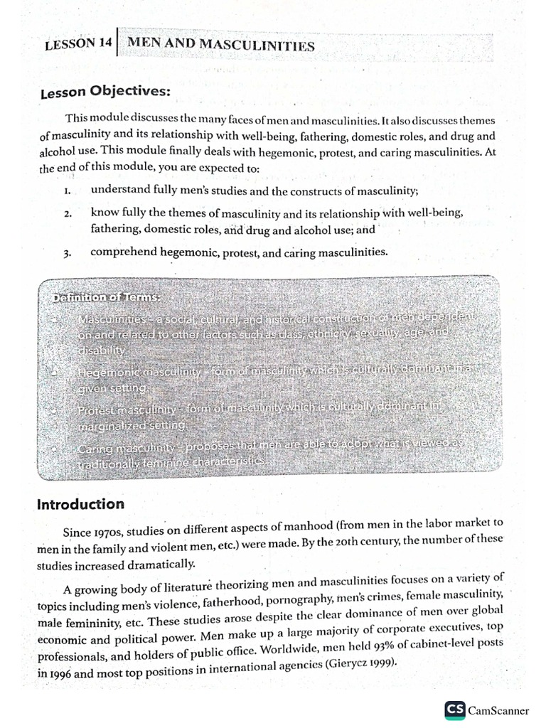 GENSOC Lesson14 Men-and-Masculinities | PDF