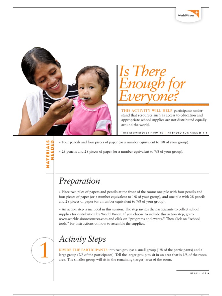 Is There Enough For Everyone | PDF | Literacy | World Vision International