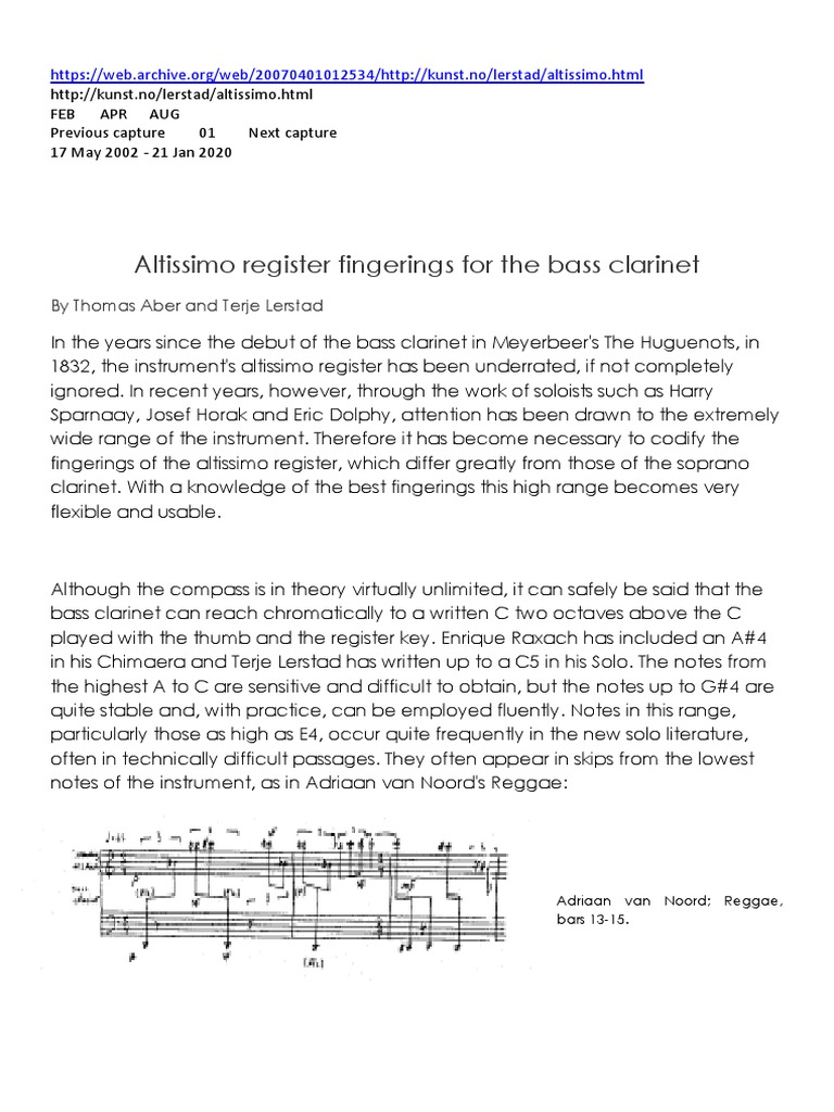 Bass Clarinet Altissimo Fingerings Guide | PDF | Clarinet | Double Bass