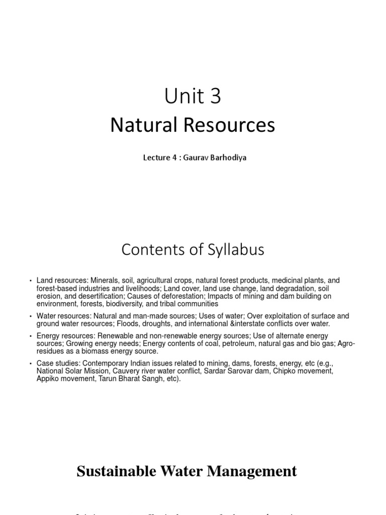 Unit 3, Natural Resources Lec 4 | PDF | Natural Environment | Water Management