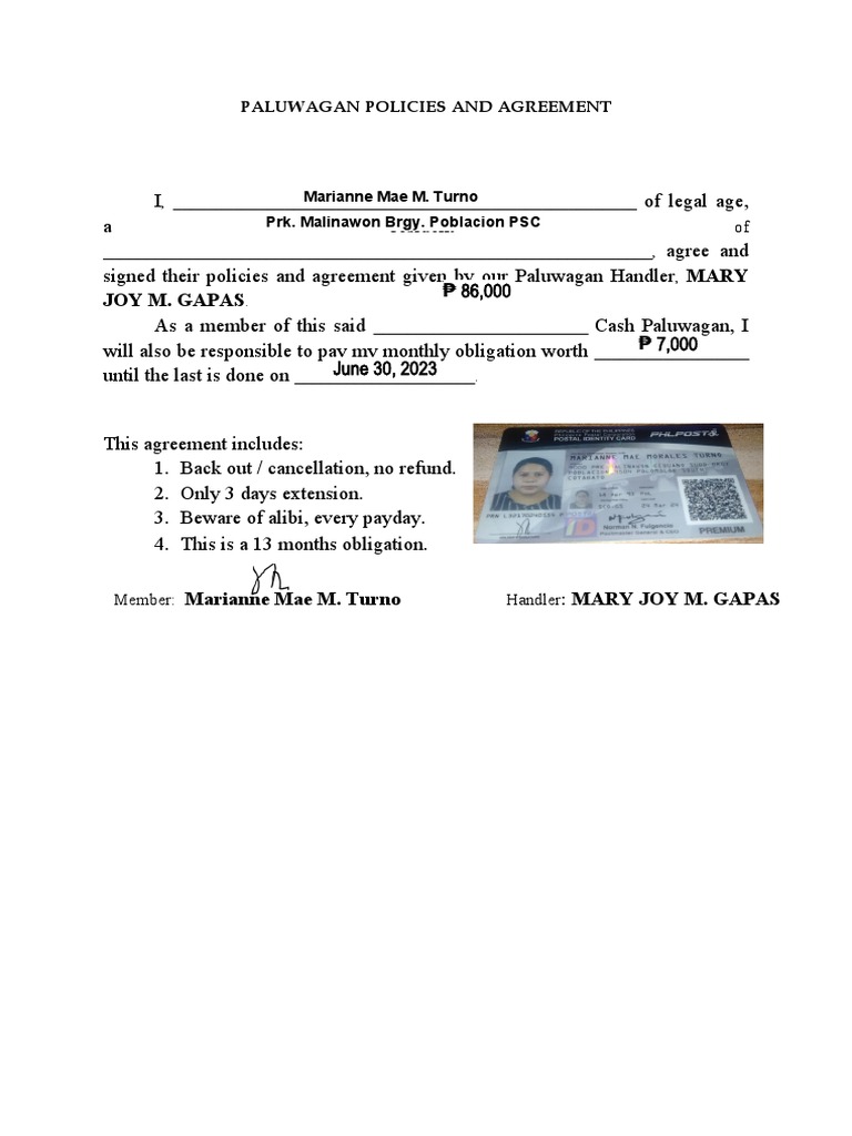 Paluwagan Policies And Agreement Pdf