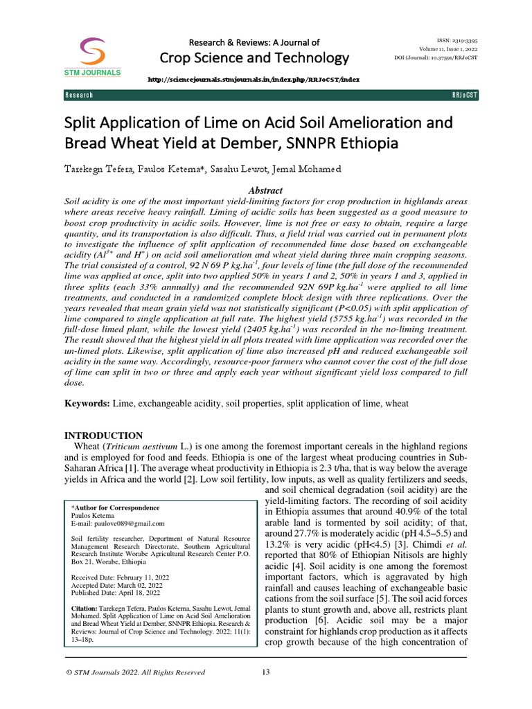 (13-18) Split Application of Lime On Acid Soil Amelioration and Bread ...