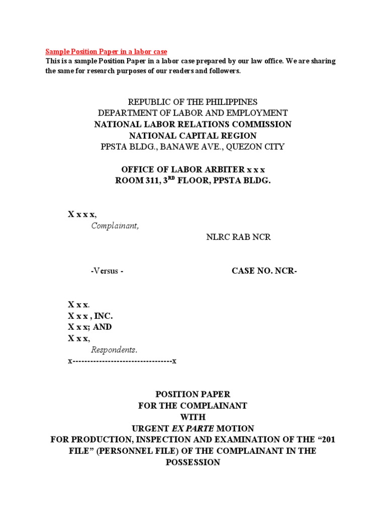 Position Paper Sample | Download Free PDF | Employment | Foreclosure