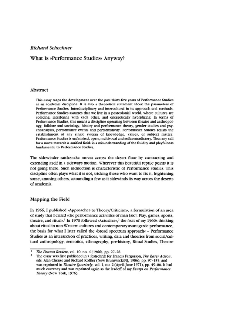 Schechner - Performance Studies | PDF | Rhetoric | Experience