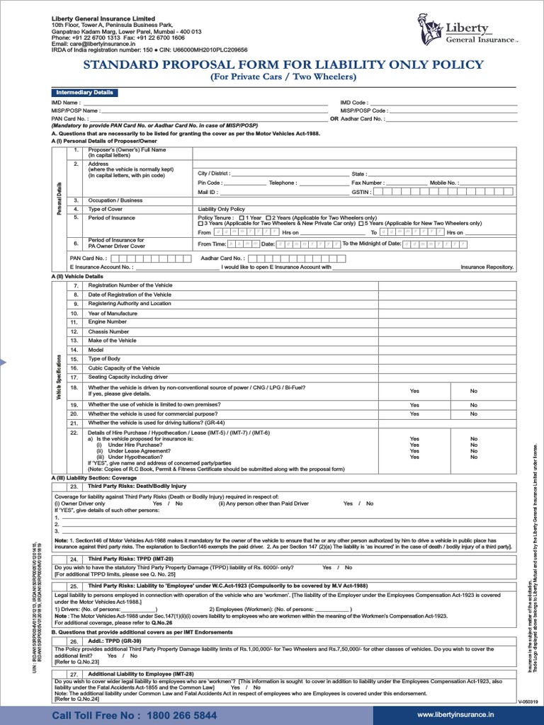 Liability Insurance Proposal Form | PDF | Liability Insurance | Insurance