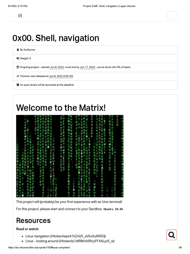 Project - 0x00. Shell, Navigation - Lagos Intranet TEST | PDF ...