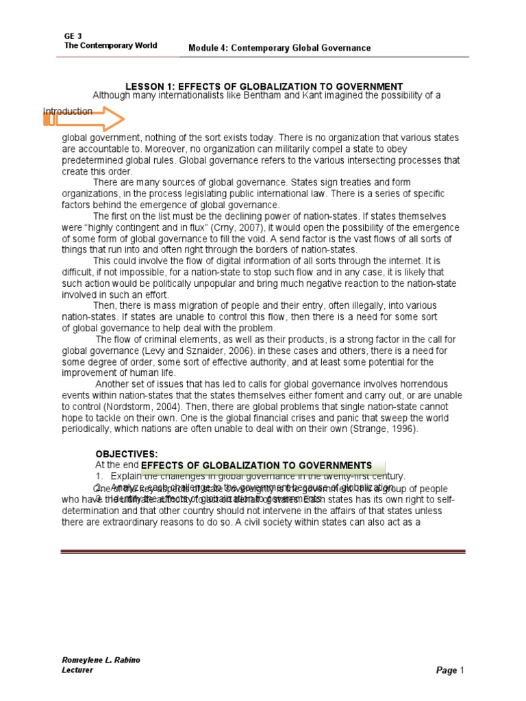 Global Governance Challenges Today | PDF | United Nations ...