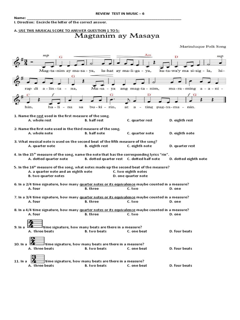 Music Score Review Test | PDF | Writing | Poetics