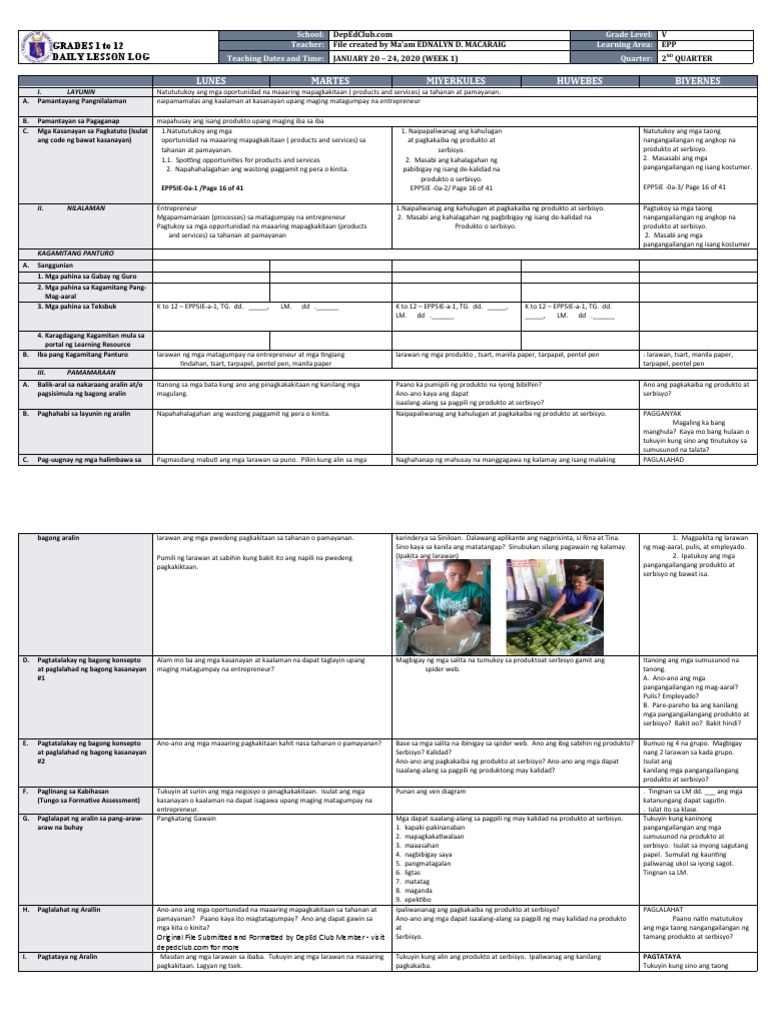 DLL - Epp 5 - Q4 - W1 | PDF