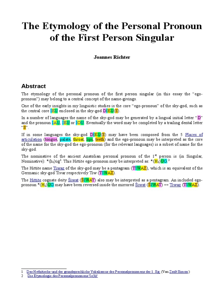 The Etymology of The Personal Pronoun of The First Person Singular ...