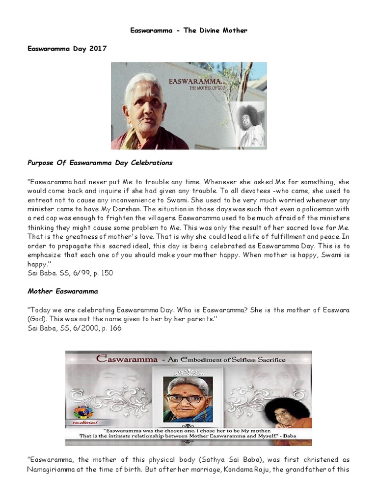 Easwaramma - The Chosen Mother | PDF | Sathya Sai Baba