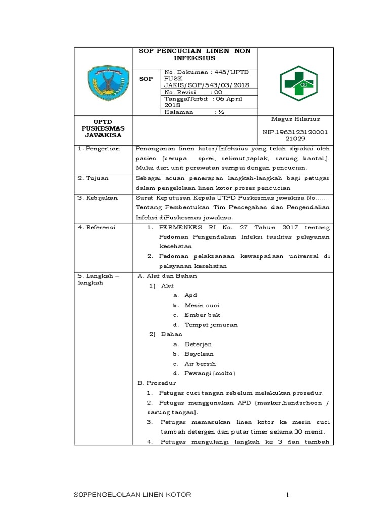 SOP LINEN Cuci Linen Non Infeksius (Repaired) | PDF