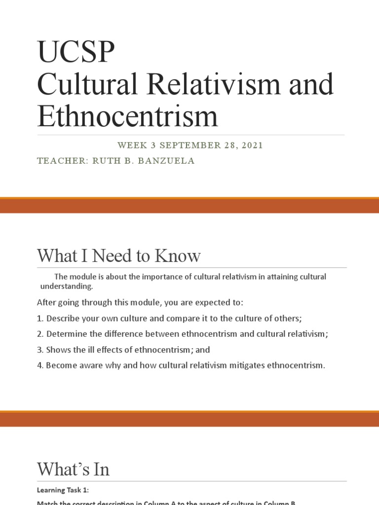 Ucsp Week 3 Ept. 27-Oct.1 | PDF | Relativism | Psychological Concepts