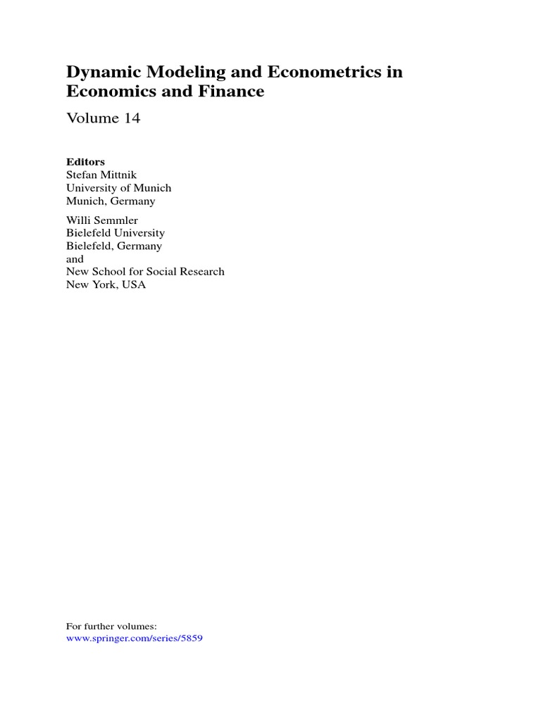 Dynamic Modeling and Econometrics in Economics and Finance: Editors | PDF | Economic Growth ...