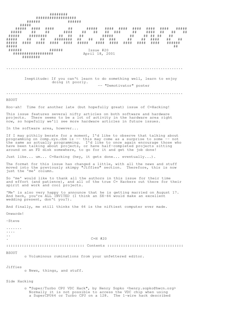 C Hacking Issue 20 | PDF | Random Access Memory | Input/Output C Hacking Issue 20 | PDF | Random Access Memory | Input/Output
