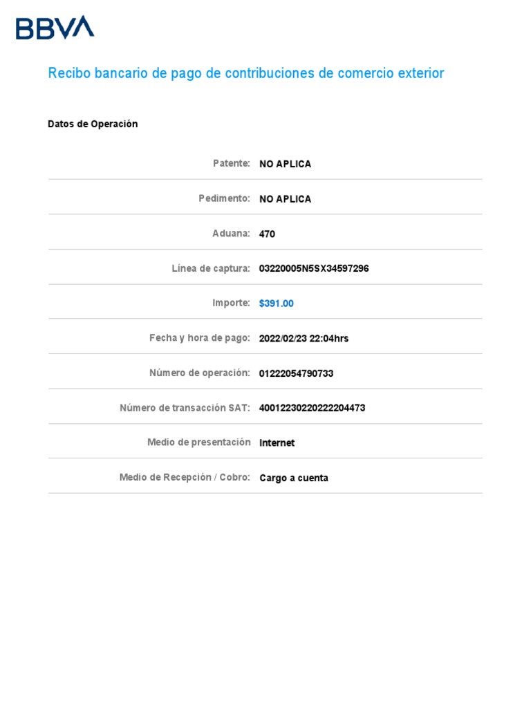 Recibo Bancario de Pago de Contribuciones de Comercio Exterior | PDF