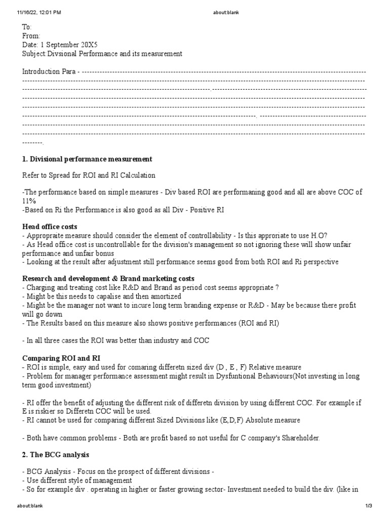 Analysis of Divisional Performance Measurement Techniques and ...