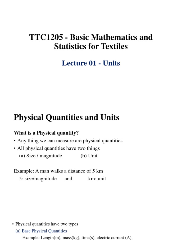 Units and Conversions for Textiles: Understanding Physical Quantities ...