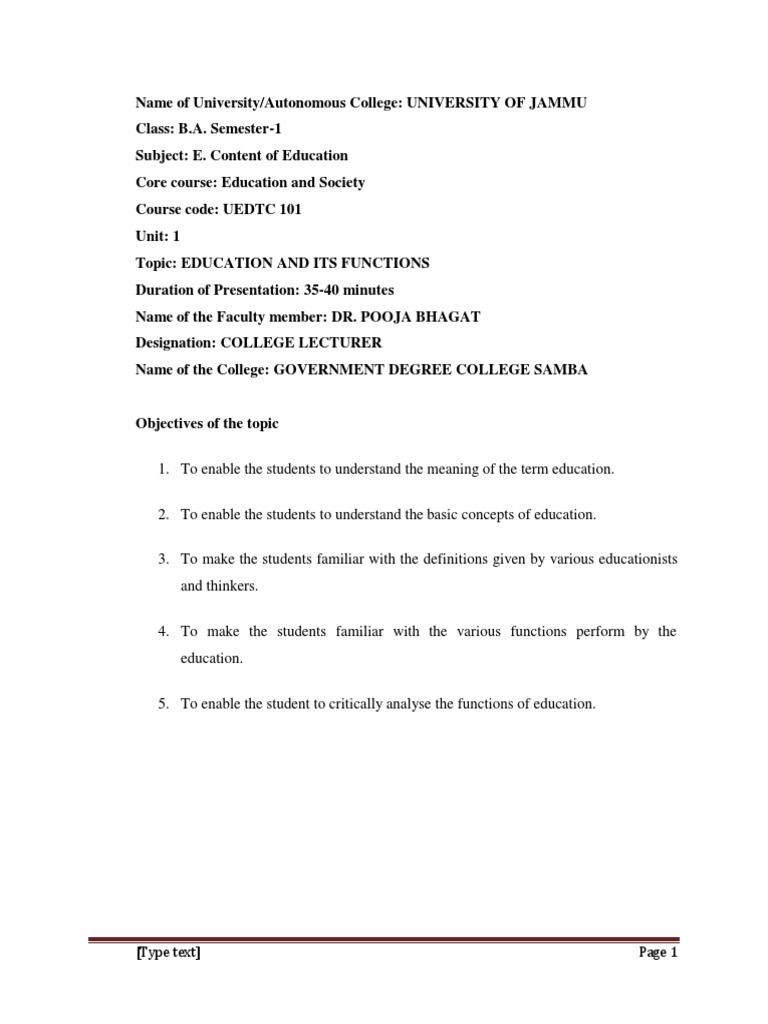 Concept and Functions of Education | PDF | Instinct | Soul